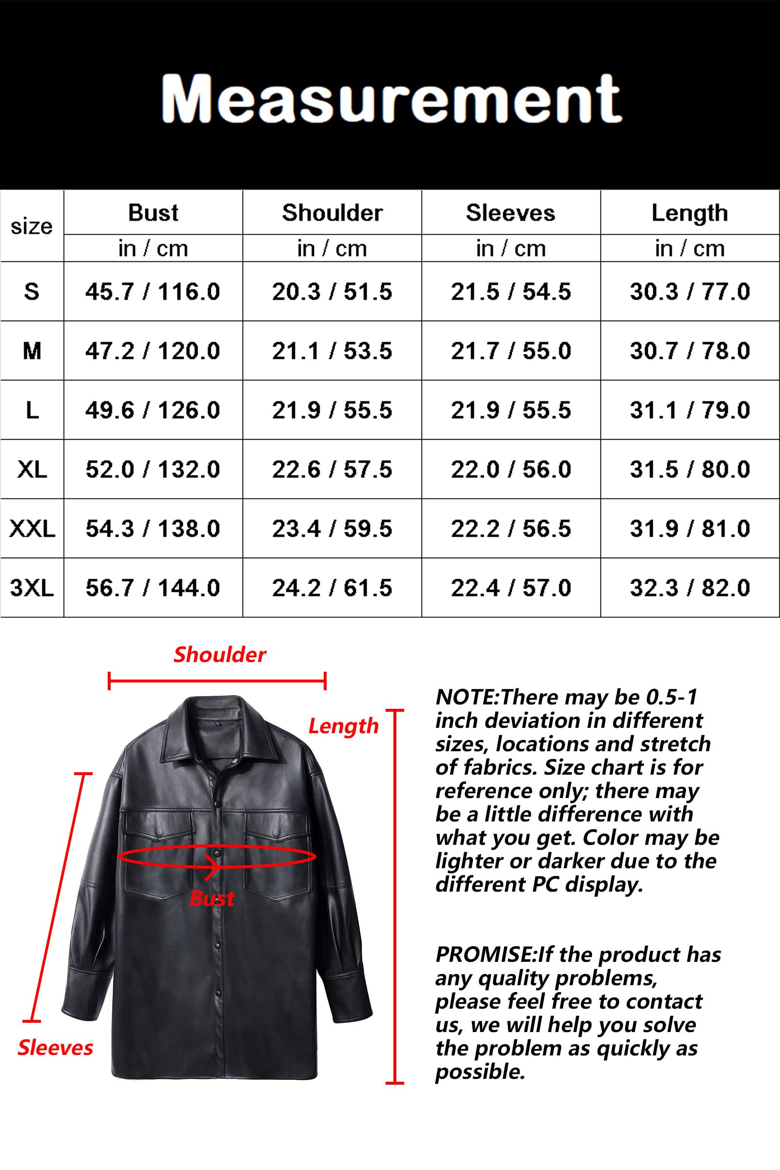 RISISSIDA Women Faux Leather Shacket Jacket,Vegan Pleather Long Sleeve Shirts Black 21001 XX-L