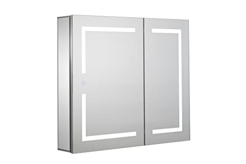 Croydex Sabine Dual, Recessed or Surface Mount, 2 USB Ports, Dimmer, Hang 'n' Lock Easy Installation Illuminated LED Medicine Cabinet, 30W x 26H, Aluminum