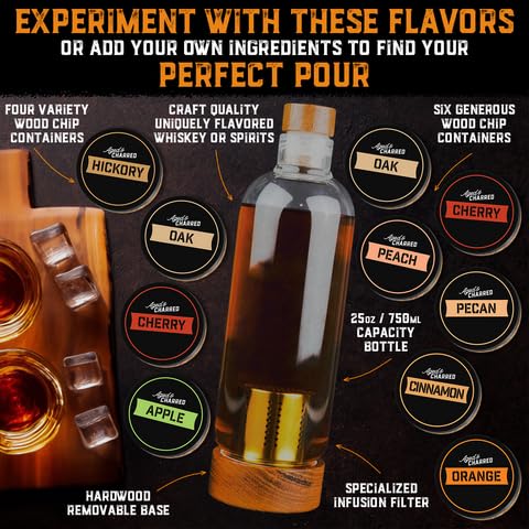 Complete Whiskey Infusion Kit (4 Wood Chips, Orange and Cinnamon Peels) - Whiskey Making Kit Gift Sets for Men - Craft Your Own Whiskey Flavors - Unique Bourbon Gifts for Men