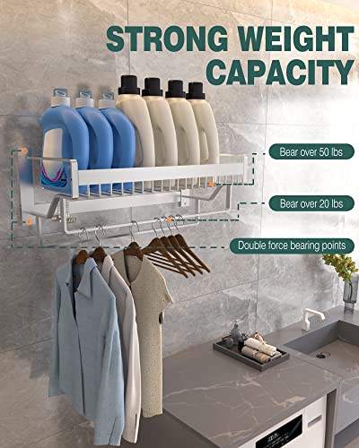 Bathroom Towel Rack Wall Mounted, Double Towel Racks for Bathroom, 22 Inch Bath Towel Rack with Shelf, Spampur Bath Towel Bar, Hotel Towel Rack, Bath Towel Storage Shelf, Bathroom Shelf with Hooks