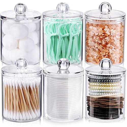 AOZITA 9 Pack Qtip Holder Dispenser for Cotton Ball, Cotton Swab, Cotton Round Pads, Floss - 10 oz Clear Plastic Apothecary Jar Set for Bathroom Canister Storage Organization, Vanity Makeup Organizer