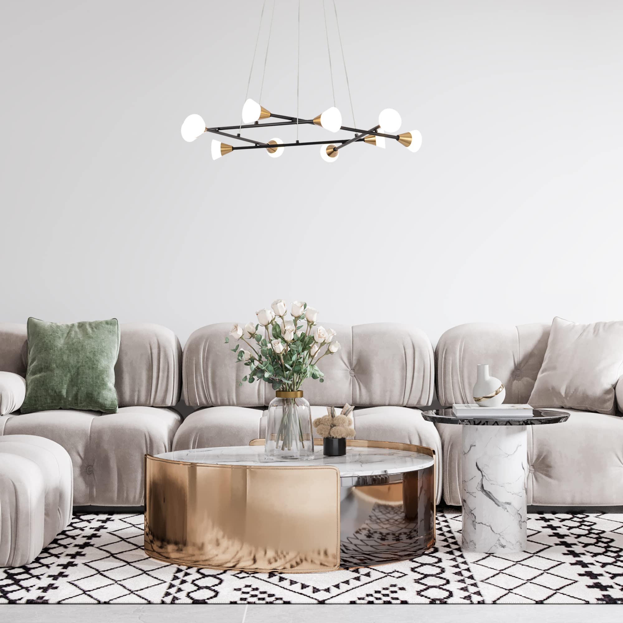 ZEVNI LED Gold Foyer Light Fixture, 10-Light Wagon Wheel Pendant Lighting, Plated Dark Copper, Warm White Glow, 2310LM, 3045K