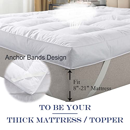 WhatsBedding 5 Inch Goose Down and Feather Bed, Luxury Extra Thick Mattress Topper King Size, Hotel Collection 1900 GSM Overfilled Pillow Top, Hand Made 1200TC Egyptian Cotton Fabric, 78x80 Inch