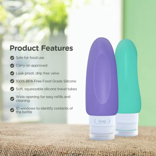 Dot&Dot Leak Proof Travel Bottles for Toiletries - 4 Pack Silicone Travel Toiletry Bottles - Travel Shampoo and Conditioner Bottles with TSA Quart Bag - 3 oz Travel Size Bottles