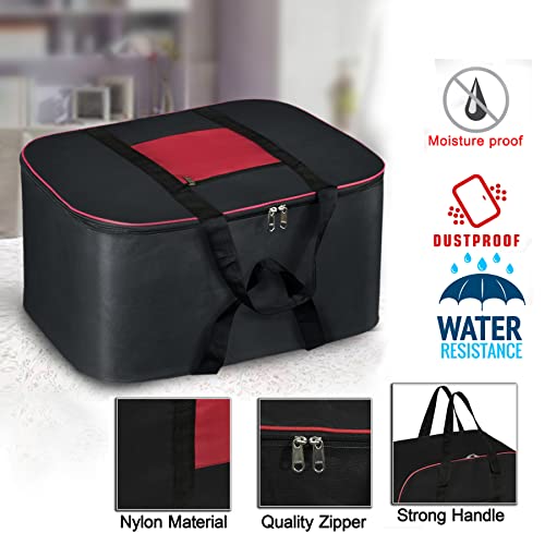 Storite Nylon Big Underbed Storage Bag Moisture Proof Cloth Organiser with Zippered Closure and Handle(BlackRed, 54x46x28cm) Rectangular (1 Pack)