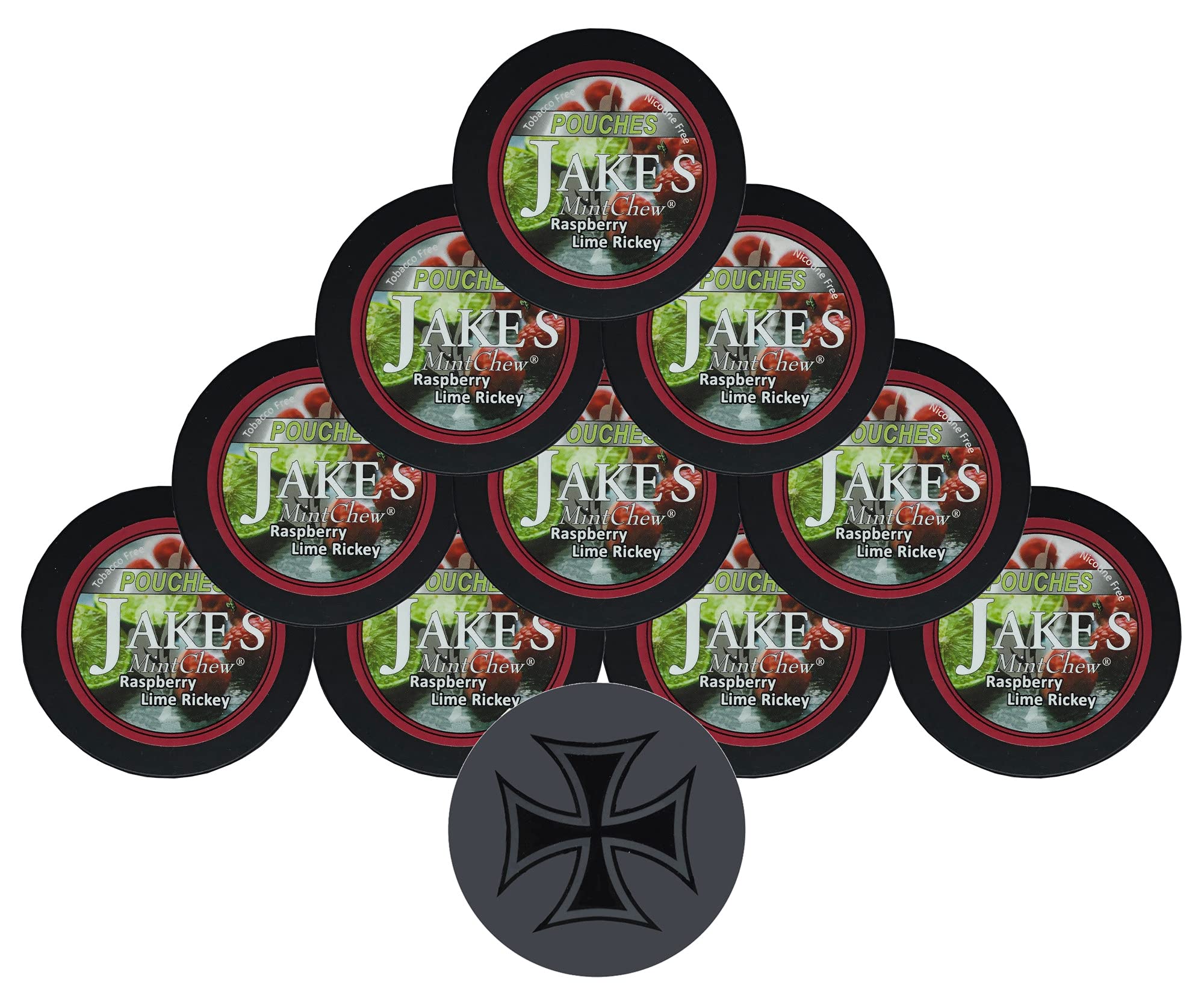 DC Crafts Nation Skin Can Cover Iron Cross with 10 Cans Jake's Mint Chew Raspberry Lime Rickey Pouches