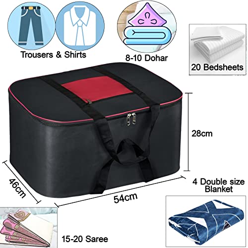 Storite Nylon Big Underbed Storage Bag Moisture Proof Cloth Organiser with Zippered Closure and Handle(BlackRed, 54x46x28cm) Rectangular (1 Pack)