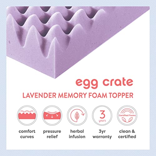 Best Price Mattress 3 Inch Egg Crate Memory Foam Mattress Topper with Soothing Lavender Infusion, CertiPUR-US Certified, Full