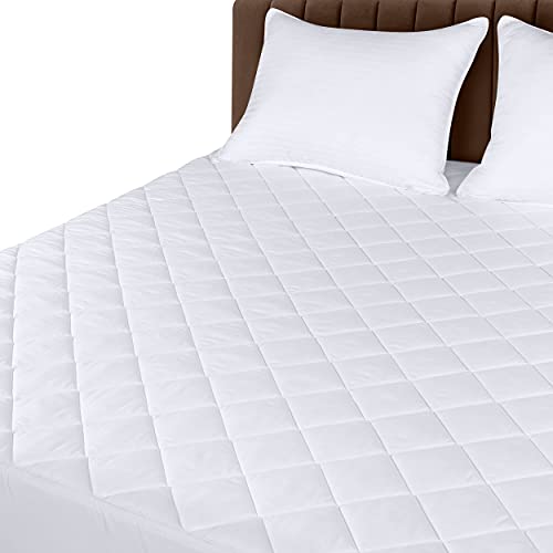 Utopia Bedding 1 Queen Quilted Fitted Mattress Pad White with 4PC Queen Bed Sheet Set Grey and 2 Pack Queen Bed Pillows for Sleeping