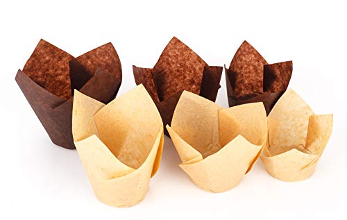GOLDEN APPLE, 200 Pcs Tulip Cupcake Liner Baking Cup Muffin Tins Cups for Weddings, Birthdays, Baby Showers (Small, Natural)