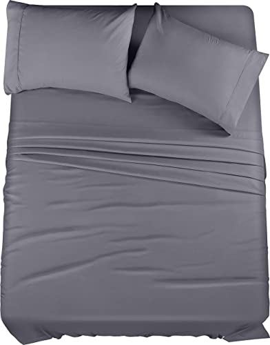 Utopia Bedding 1 Queen Quilted Fitted Mattress Pad White with 4PC Queen Bed Sheet Set Grey and 2 Pack Queen Bed Pillows for Sleeping