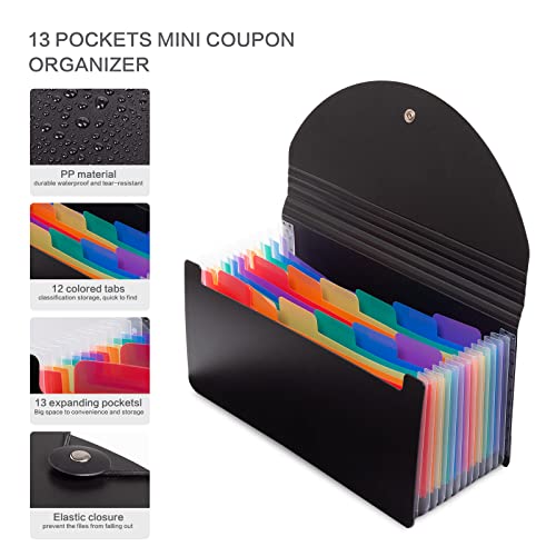 13 Pockets Small Accordion File Organizer, Expanding File Organizer Small for Coupon, Receipt, Ticket, Tax Item, Bill File, Paper Scraps