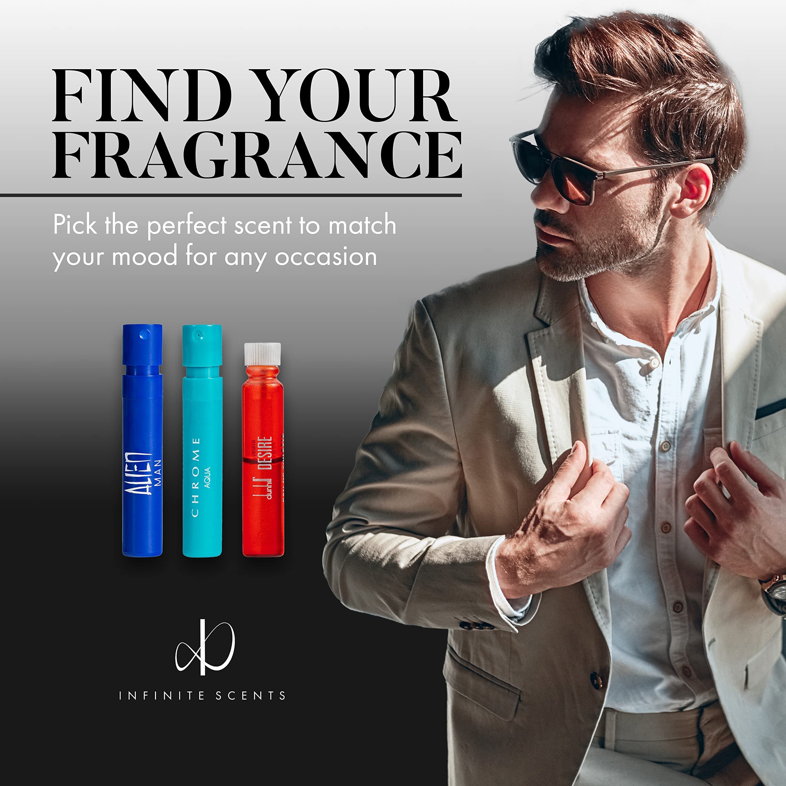 Infinite Scents Men's Cologne Sampler Set: 6 Designer Fragrances + Pocket-Sized Pouch - Travel-Size Cologne Sample Pack Gift Set