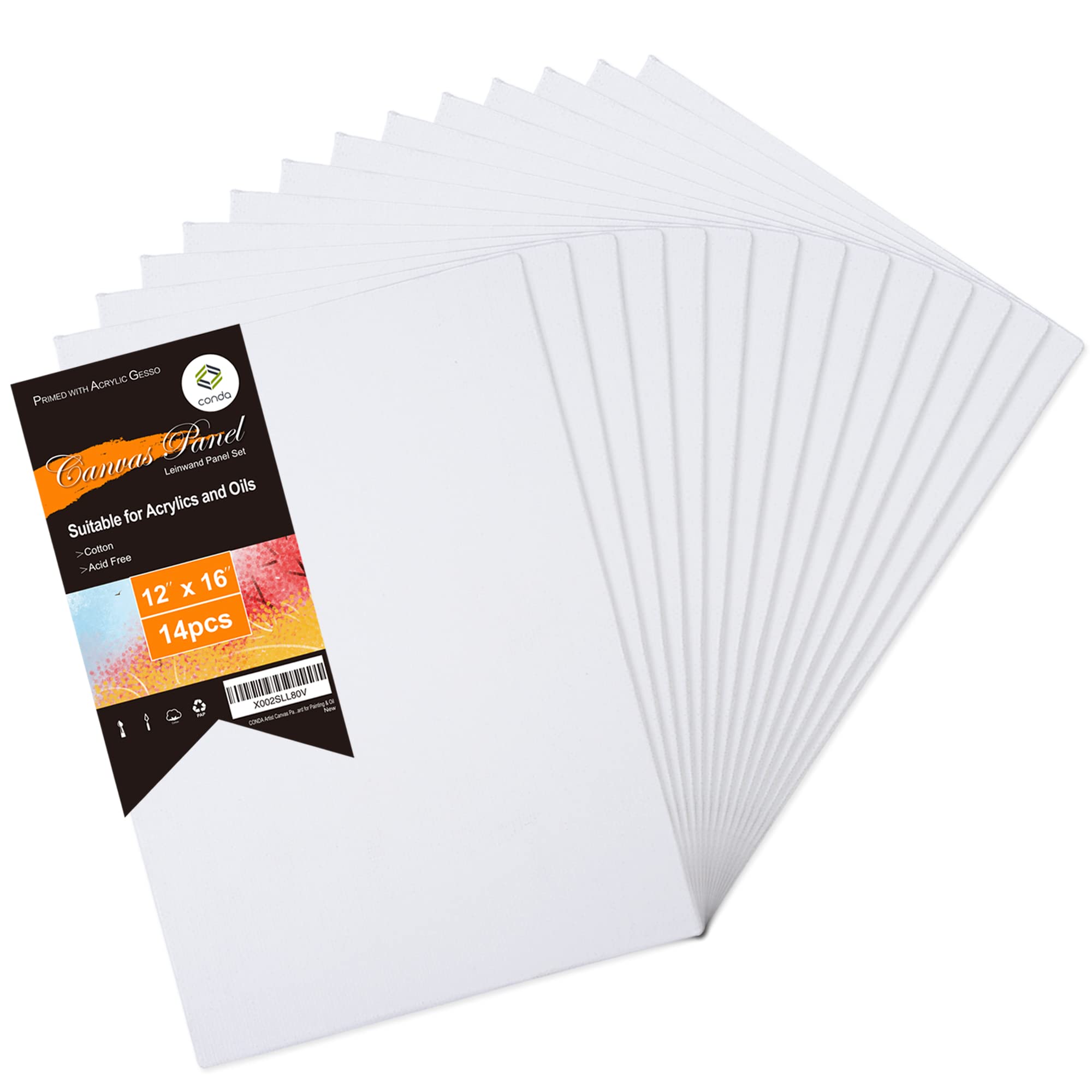 CONDA Artist Canvases for Painting 12 x 16 inch, 14 Packs & 8 x 10 inch, 12 Packs Set Primed, 100% Cotton