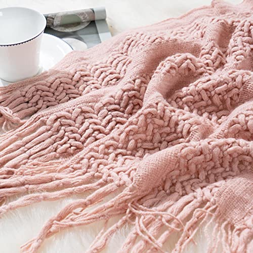 BATTILO HOME Dusty Pink Throw Blanket for Couch, Decorative Accent Soft Blush Throw Blankets for Bed Sofa Chair, 50"x60"