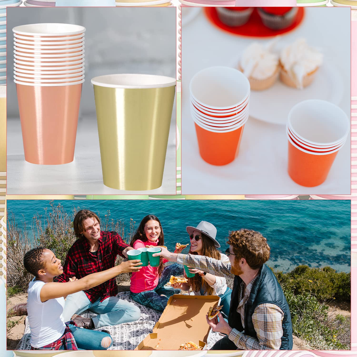 Trimming Shop Disposable Paper Cups Shiny Foil Metallic Silver Paper Cups 12oz (355ml) Party Cups Disposable Party Tableware for Indoor, Outdoor Dining, Birthday, Wedding, BBQ, Garden Party, 8pcs