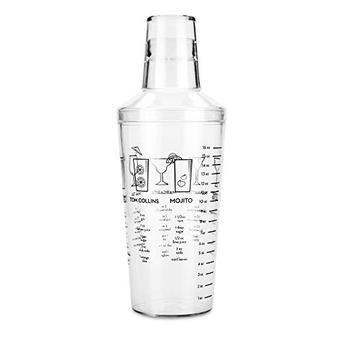 True Maraca Cocktail Recipe Shaker with Cap and Built In Strainer, 7 Drink Recipes with Measurements, Home Bar Accessories, Drink Mixer Handheld Bar Set, 16 oz.