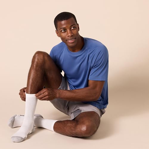 Amazon Essentials Men's Performance Comfortable Cotton Cushioned Breathable Athletic Crew Sports Socks, 6 Pairs, Grey/White, 6-12