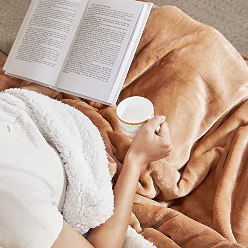 MOOFUN Sherpa Fleece Throw Blanket- 60 x 80 inches, Soft Fluffy Cozy Warm Fuzzy Machine Washable, Durable Blanket for Couch and Bed - Brown