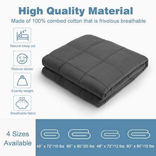 LANGRIA Weighted Blanket 60β Γ 80β | 15 lbs | Heavy Blanket for Adults and Kids | 100% Breathable Cotton and Lead-Free Glass Beads | Premium Heavy Sleeping Blanket for Bed Sofa (Queen Size, Gray)