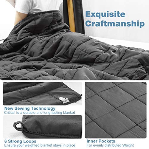 LANGRIA Weighted Blanket 60β Γ 80β | 15 lbs | Heavy Blanket for Adults and Kids | 100% Breathable Cotton and Lead-Free Glass Beads | Premium Heavy Sleeping Blanket for Bed Sofa (Queen Size, Gray)