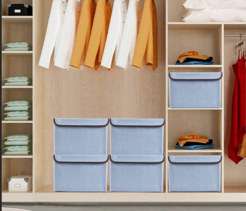 Bagnizer Foldable Fabric Storage Bins with Lids, 14.4x10x10'' Decorative Stackable Storage Cubes with Handles, Toy Clothes Blanket Storage Organizer, Closet Storage Basket/Box/Containers