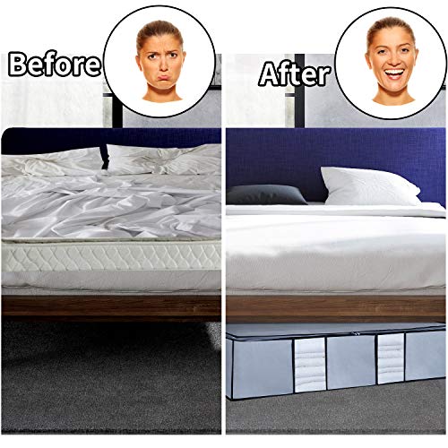 Large Under Bed Storage Organizer Containers [2 Pack] Clothes Organizers Bags with Reinforced Handle and Zipper, Underbed Storage for Clothing, Blankets, Comforters, Shoes, Gray