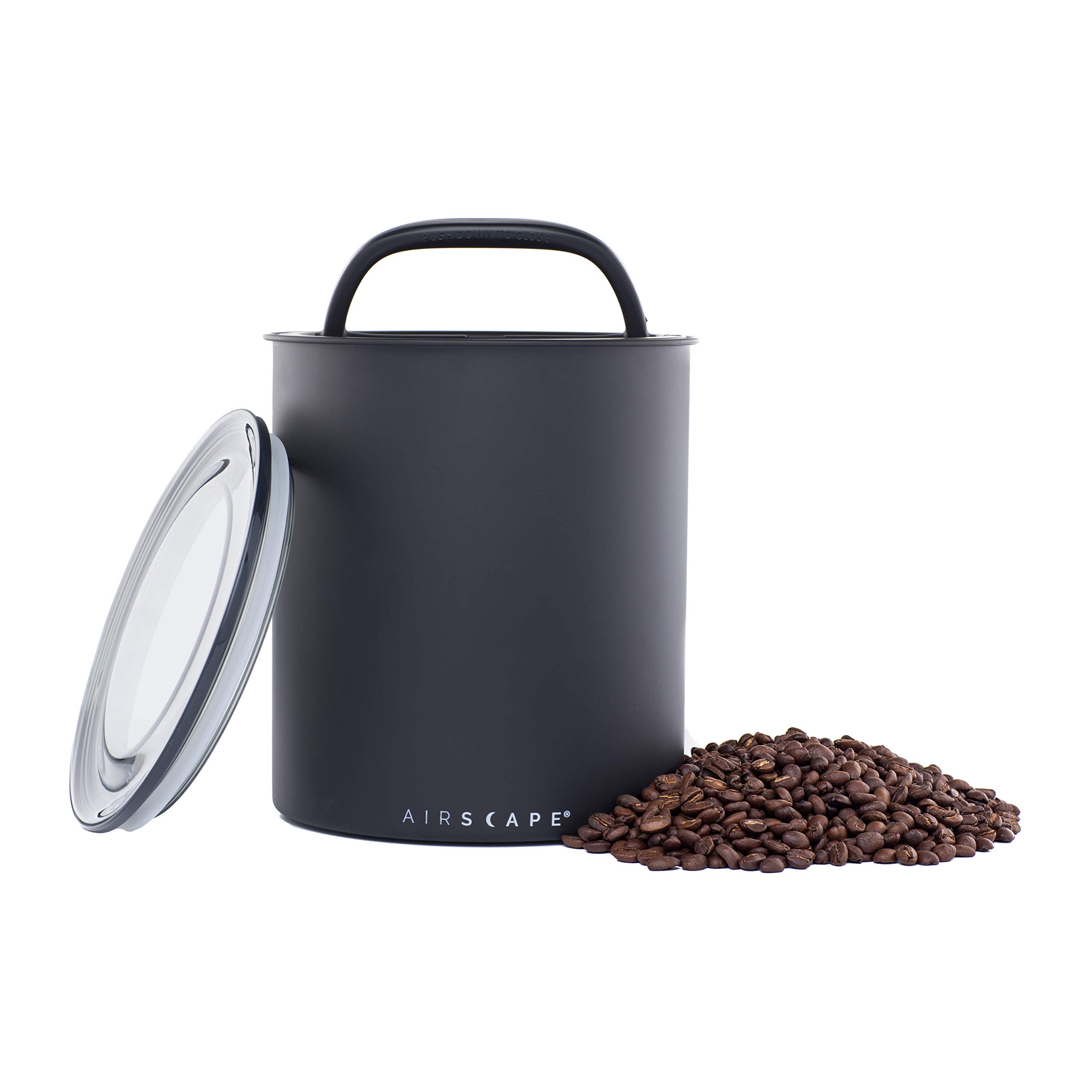 AirScape Kilo Coffee Storage Canister & Scoop Bundle - Large Food Container - Patented Airtight Lid 2-Way Valve Preserve Food Freshness, 2.2 lb Dry Beans (Large Matte Black & Brushed Steel Scoop)