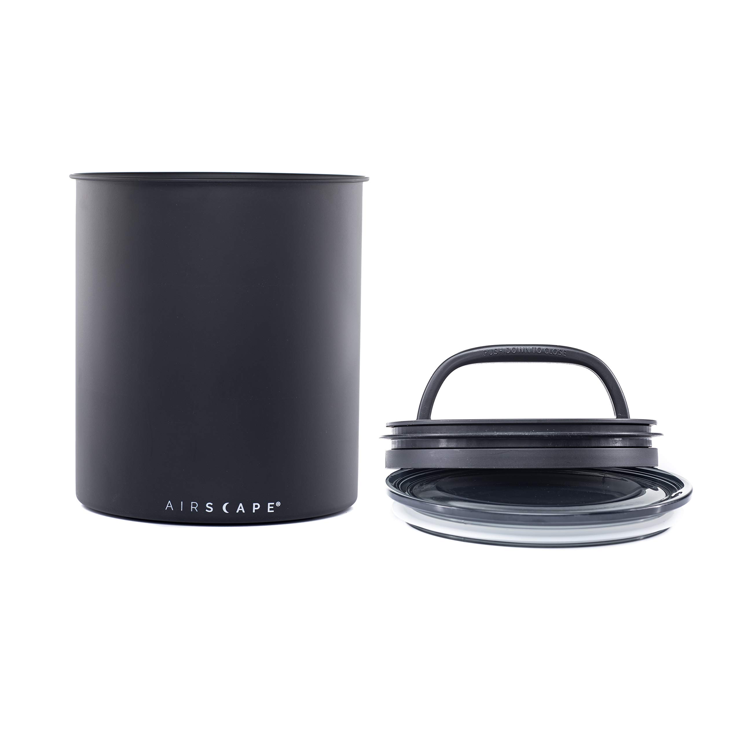 AirScape Kilo Coffee Storage Canister & Scoop Bundle - Large Food Container - Patented Airtight Lid 2-Way Valve Preserve Food Freshness, 2.2 lb Dry Beans (Large Matte Black & Brushed Steel Scoop)