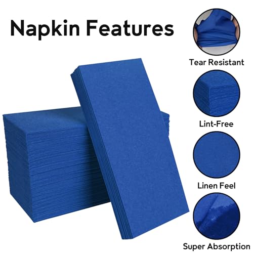 100 Pack Navy Blue Napkins Disposable Linen Feel Guest Towels, Cloth Like Dinner Napkins Absorbent Paper Napkins Disposable Hand Towels for Bathroom, Dinner, Wedding, Party, Events