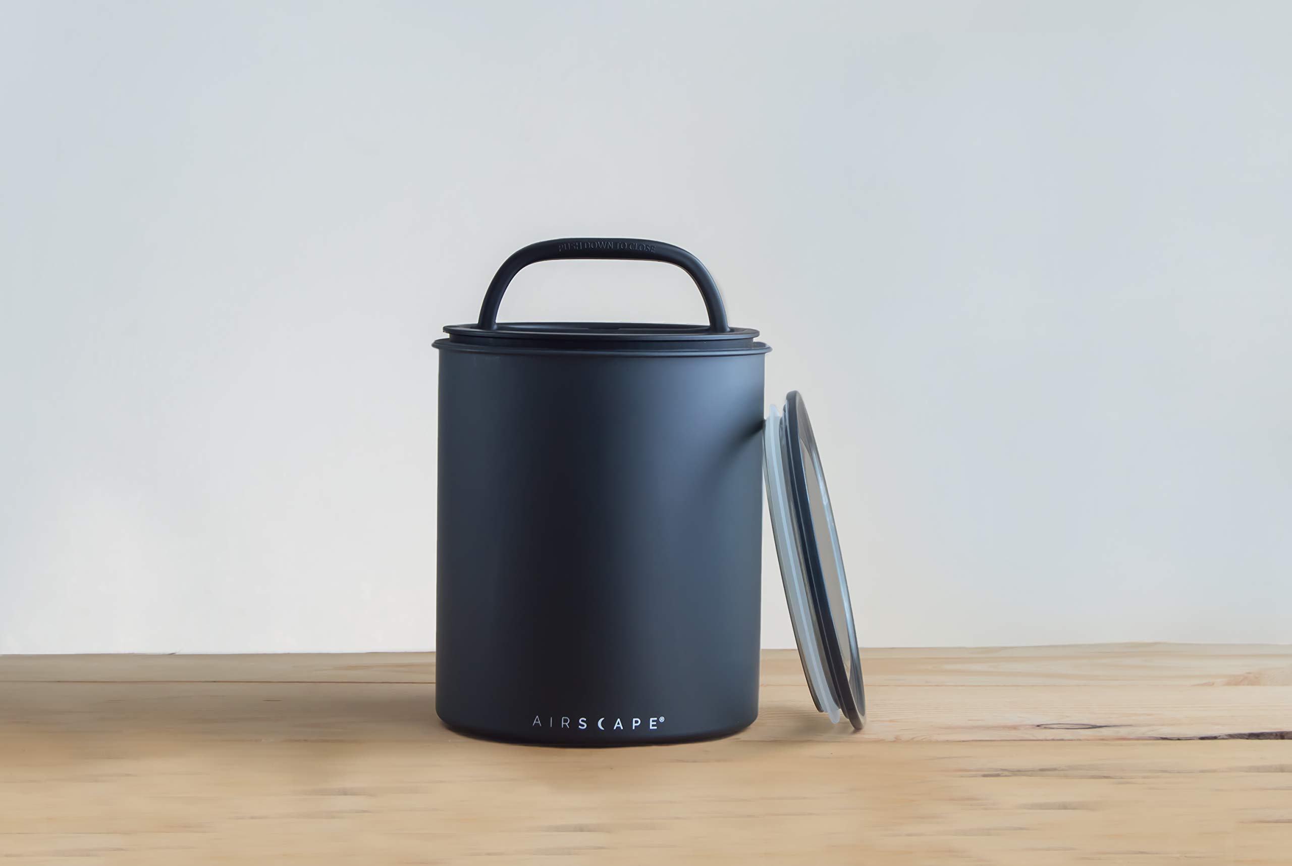 AirScape Kilo Coffee Storage Canister & Scoop Bundle - Large Food Container - Patented Airtight Lid 2-Way Valve Preserve Food Freshness, 2.2 lb Dry Beans (Large Matte Black & Brushed Steel Scoop)