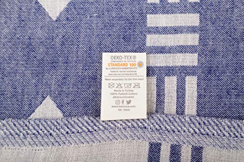 Bersuse 100% Cotton Belize XL Throw Blanket Turkish Towel - 75x90 Inches, Dark Blue