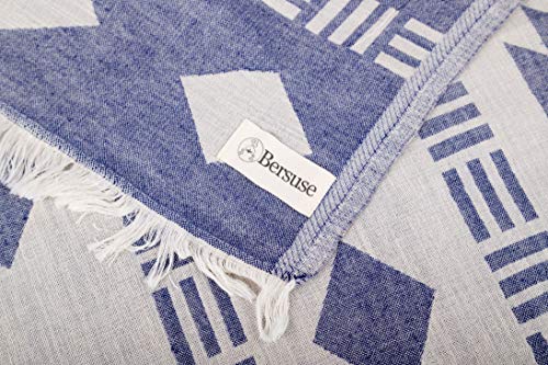 Bersuse 100% Cotton Belize XL Throw Blanket Turkish Towel - 75x90 Inches, Dark Blue