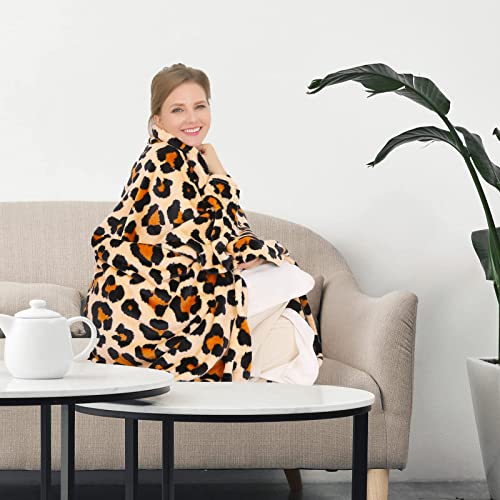 Hughapy Cheetah Blanket, Soft Flannel Leopard Print Blanket, Fleece Leisure Blanket for Bed Sofa Couch, Suitable Trip Picnic Lightweight Warm Decorative Blanket for All Seasons (Brown, 60 x 80 inches)
