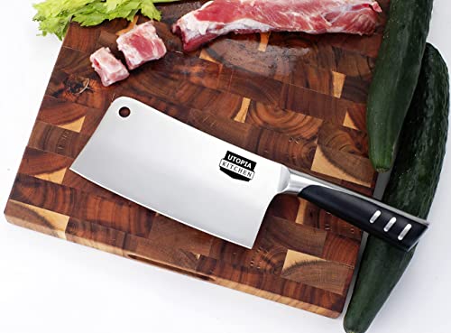 Utopia Kitchen 7 Inch Cleaver Knife Chopper Butcher Knife Stainless Steel for Home Kitchen and Restaurant (Black)