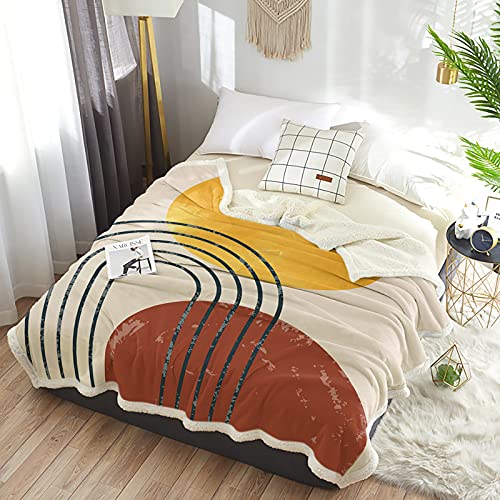Possta Decor Mid Century Sherpa Blanket Flannel Retro Bed Throw Abstract Geometry Microfiber Thick Shaggy Throw Fluffy Fuzzy Boho Sun Warm Blanket for Sofa Bed Couch Travel Camping 40x50In