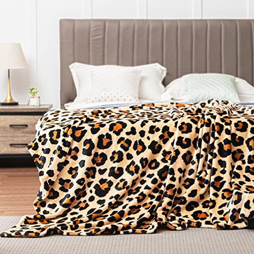 Hughapy Cheetah Blanket, Soft Flannel Leopard Print Blanket, Fleece Leisure Blanket for Bed Sofa Couch, Suitable Trip Picnic Lightweight Warm Decorative Blanket for All Seasons (Brown, 60 x 80 inches)