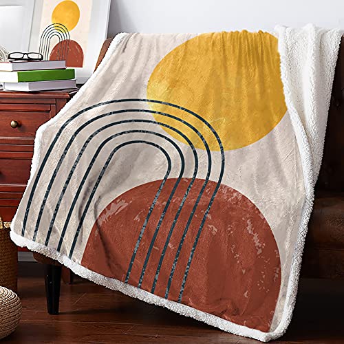 Possta Decor Mid Century Sherpa Blanket Flannel Retro Bed Throw Abstract Geometry Microfiber Thick Shaggy Throw Fluffy Fuzzy Boho Sun Warm Blanket for Sofa Bed Couch Travel Camping 40x50In