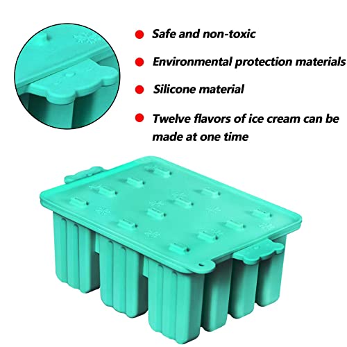 Waybesty Popsicles molds, 12 Pieces Silicone Popsicle Maker Molds Food Grade Ice Pop Mold for ice cream 50 popsicle sticks 50 popsicle bag (12 Cavities, Blue)