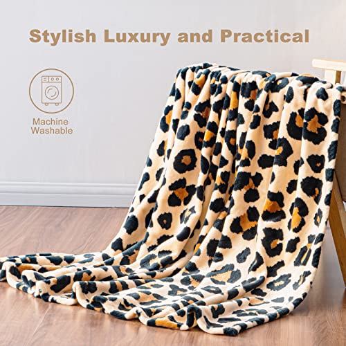 Hughapy Cheetah Blanket, Soft Flannel Leopard Print Blanket, Fleece Leisure Blanket for Bed Sofa Couch, Suitable Trip Picnic Lightweight Warm Decorative Blanket for All Seasons (Brown, 60 x 80 inches)