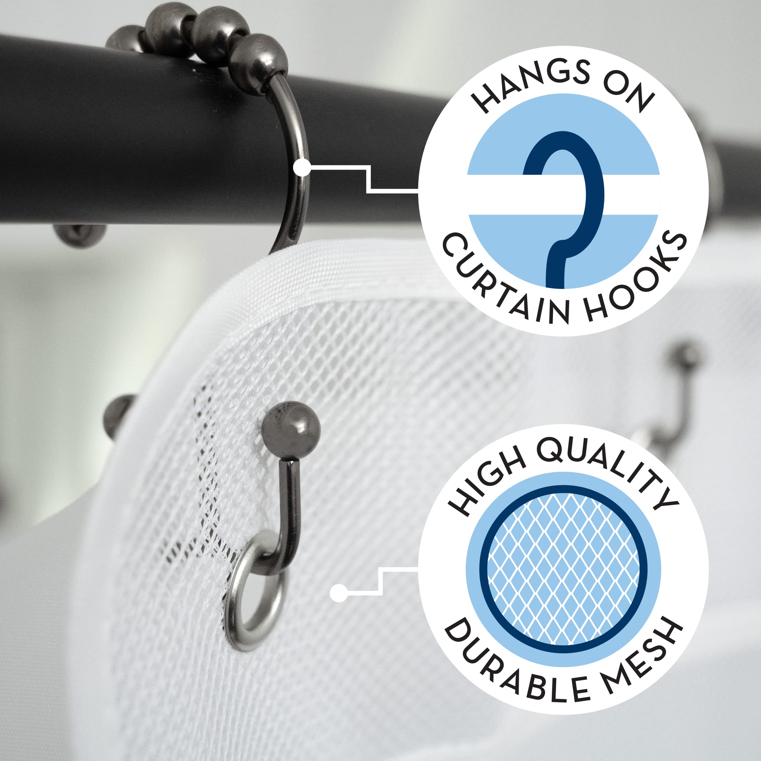 S&T INC. Shower Organizer, Shower Caddy or Bathroom Organizer with Quick Drying Mesh, 7 Pockets to Hold Shampoo, Soap, Loofah, and Cruise Ship Essentials, 14 Inch by 30 Inch, White, 2 Pack