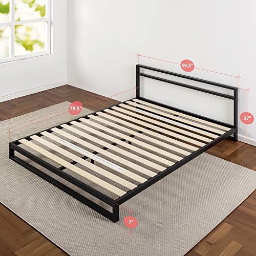 Zinus Trisha 7 Inch Platforma Bed Frame with Headboard/Mattress Foundation/Box Spring Optional/Wood Slat Support, Queen & Ultima 10"; Comfort Memory Foam Mattress, Queen