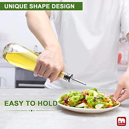 GMISUN Oil and Vinegar Dispenser Set, Olive Oil Dispenser Bottle for Kitchen, Cooking Oil Container Cruet Set, Clear Glass Bottles Vegetable Oil Dispenser with Label, Decorative (2 Pack, 17oz)