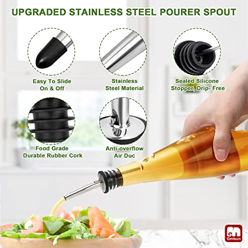 GMISUN Oil and Vinegar Dispenser Set, Olive Oil Dispenser Bottle for Kitchen, Cooking Oil Container Cruet Set, Clear Glass Bottles Vegetable Oil Dispenser with Label, Decorative (2 Pack, 17oz)