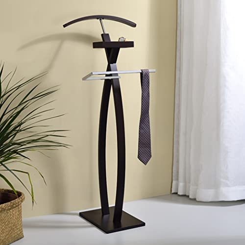 Kings Brand Furniture - Modern Curved Chrome/Walnut Finish Suit Rack Valet Stand