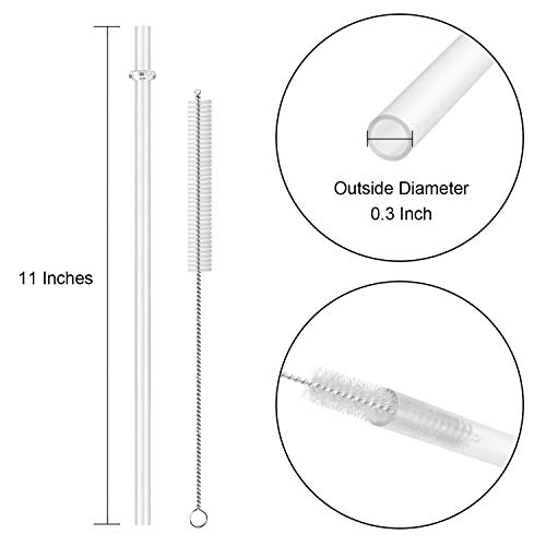 12 Pieces 11 Inches Clear Reusable Plastic Straws for Tall Cups, Tumblers and Mason Jars, BPA-Free Drinking Straw with 1 Cleaning Brush, NOT DISHWASHER SAFE