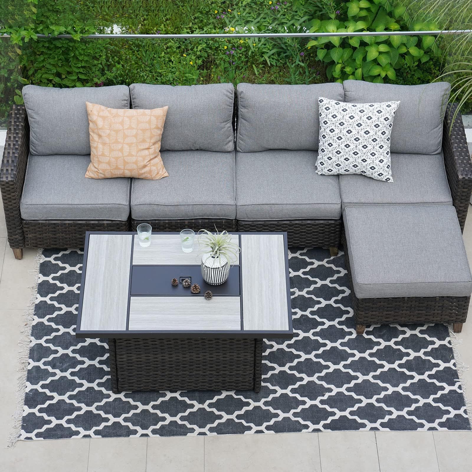 Grand patio Sofa Sets Outdoor Furniture Sets 6 Pieces Conversation Set, Wicker Patio Furniture Sectional Sofa with Thick Cushions for Yard Garden Porch &Brown
