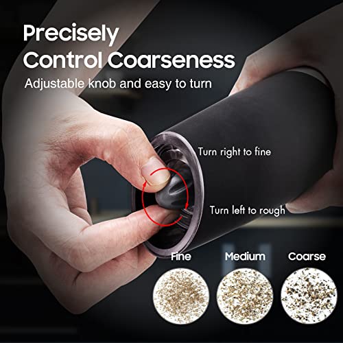 SimCoker Gravity Electric Salt and Pepper Grinder Set, Automatic Salt and Pepper Grinder Set Battery Operated, Adjustable Coarseness with LED Light, One Hand Automatic Operation, Spoon, Black, 2 Pack