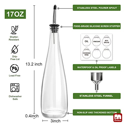 GMISUN Oil and Vinegar Dispenser Set, Olive Oil Dispenser Bottle for Kitchen, Cooking Oil Container Cruet Set, Clear Glass Bottles Vegetable Oil Dispenser with Label, Decorative (2 Pack, 17oz)