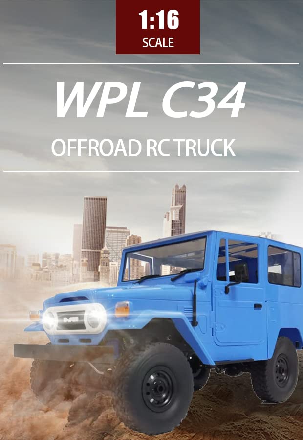 Perseids RC Rock Crawler WPL C34 RTR RC Truck, 1/16 Scale 2.4Ghz 4WD Offroad Vehicle with Trailer, Adults